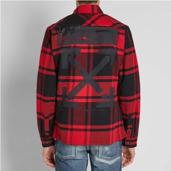 Off-White | Shirts | Offwhite Stencil Diagonals Checked Flannel Shirt ...